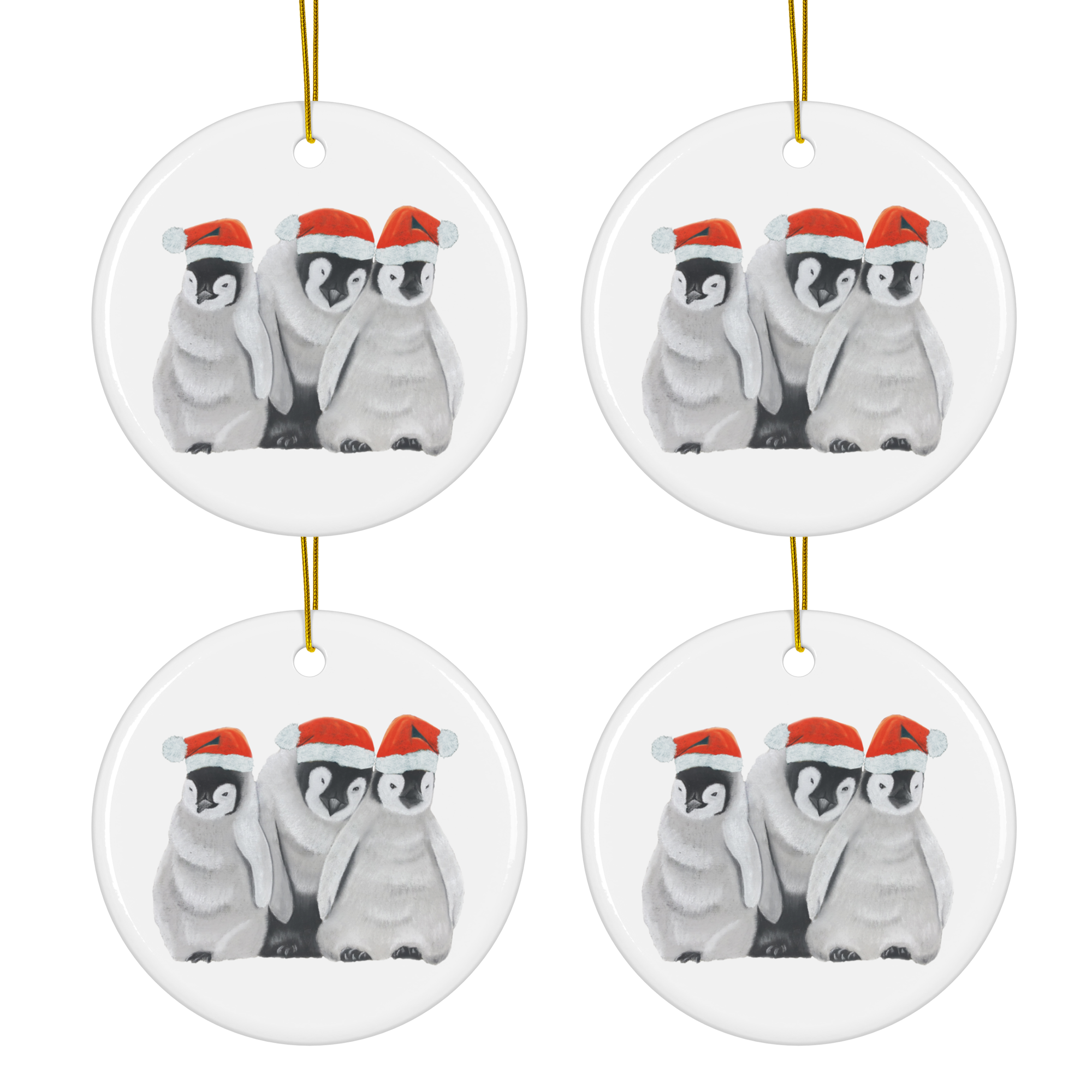 Penguin Trio Santa Hat Ornaments – Set of 4 – trish MICHAEL